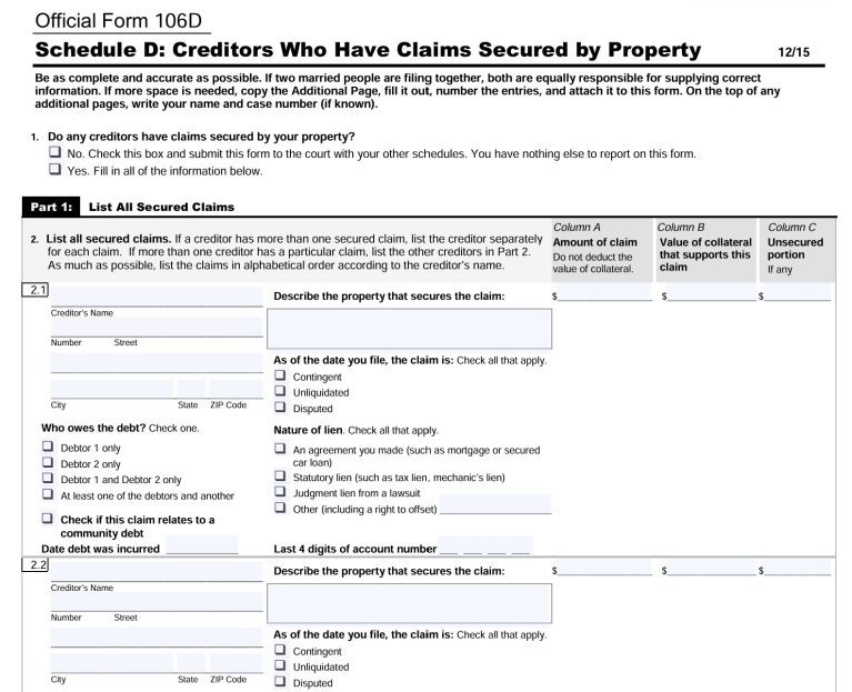 Schedule D: What You Need to Know About It - Bankruptcy.Blog